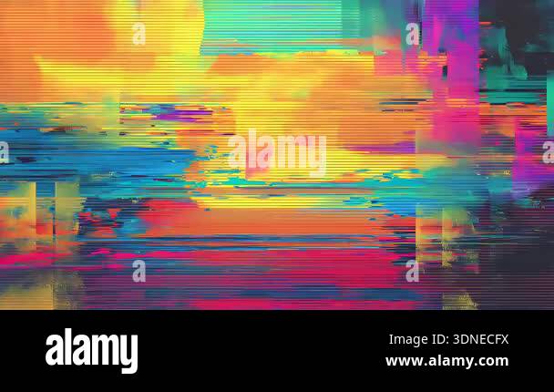 Painterly glitch background with yellow blue pink color smears ...