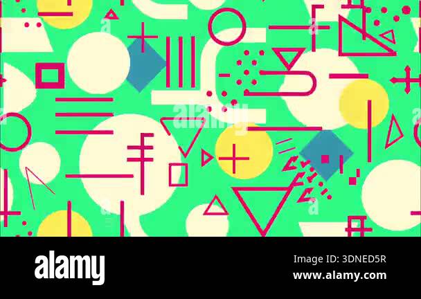 abstract Memphis pop art cartoon geometric 2D shapes funky flat vector ...