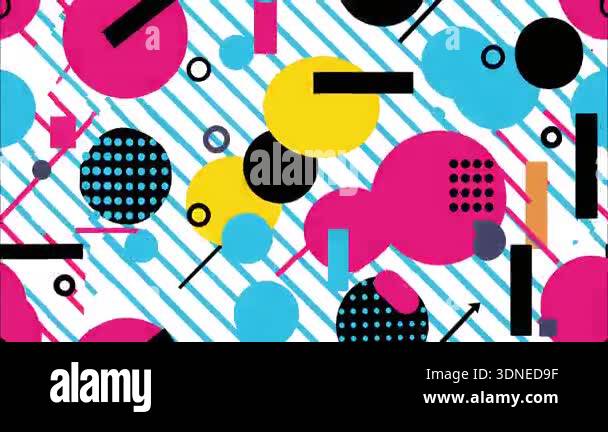 cartoon geometric 2D shapes funky pop art flat vector abstract retro ...
