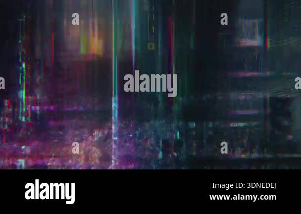 Dark glitch environment with vertical light columns, digital rain ...