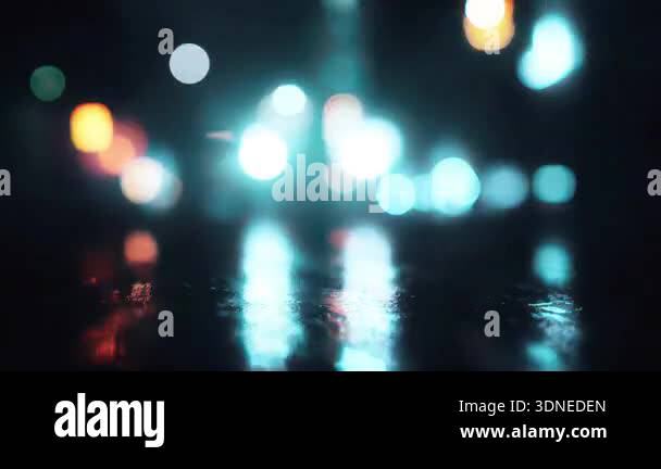 Abstract cinematic night lights background, defocused city glow bokeh ...