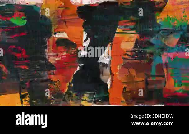 Grunge collage art animation, torn paper layers, abstract paint strokes ...
