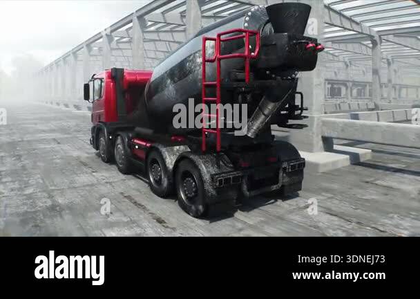 Concrete mixer truck on construction. driving. Building and transport ...