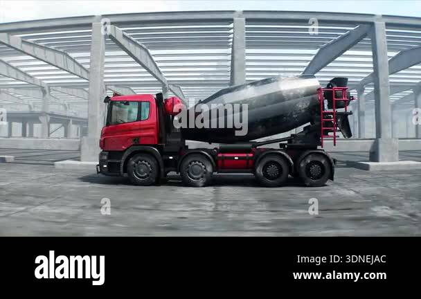 Concrete mixer truck on construction. driving. Building and transport ...