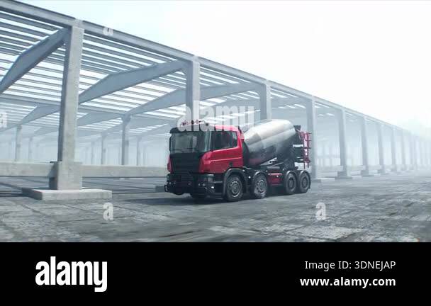 Concrete mixer truck on construction. driving. Building and transport ...