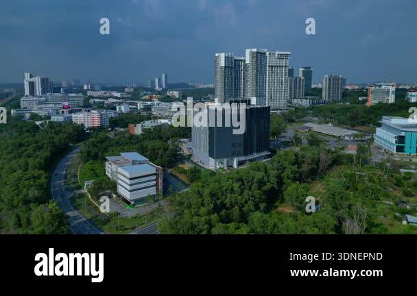 Aerial view of a modern data center building and other corporate ...