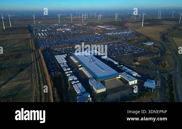 Large wind farm supplying renewable energy to an extensive new car ...