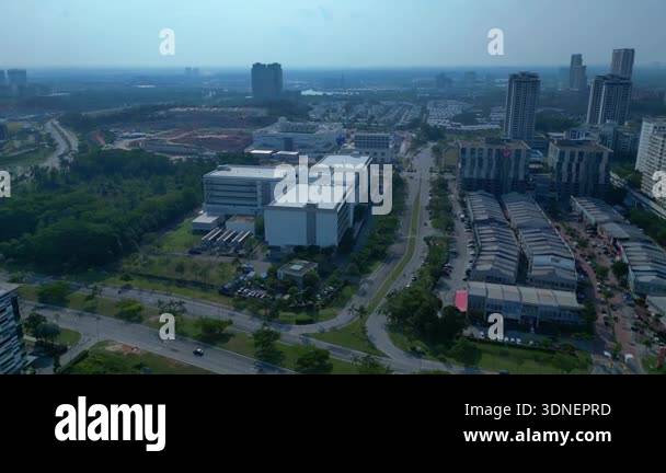 Aerial view modern buildings Cyberjaya city , roads, and ongoing ...