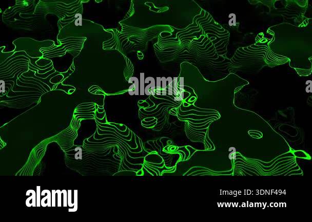 Looped animation of green terrain with layered contour lines smoothly ...