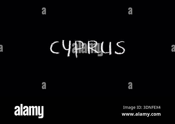 White chalk letters forming the word cyprus on a dark, textured ...