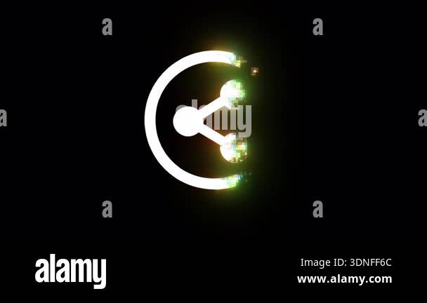 Dynamic animation of a white share icon materializing on a black ...