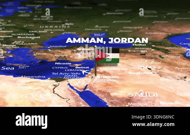 Flight From Amman JORDAN to Amsterdam NETHERLANDS with flag pins Stock ...
