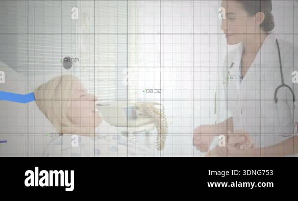 Overlay emerging with nurse entering hospital bed touching shoulder ...
