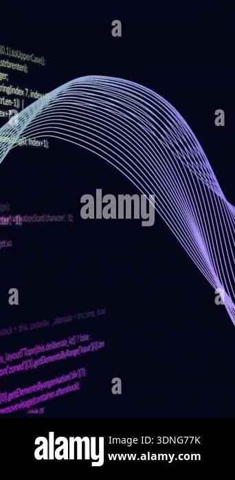 Flowing wave animation over colorful programming code lines on dark ...
