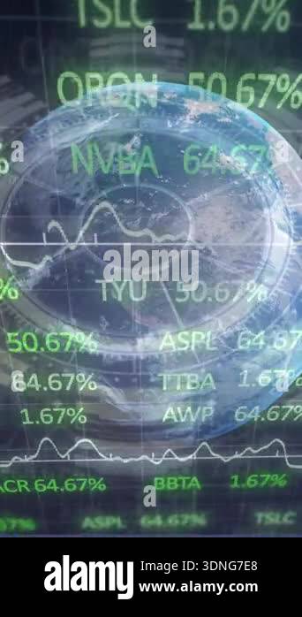 Animation of globe with fluctuating stock market data and financial ...
