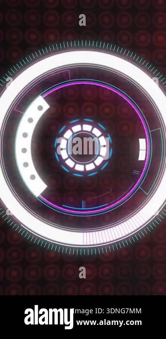 Rotating elements in futuristic circular interface, digital technology ...