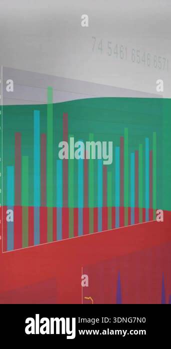 Overlaying digital data, colorful graphs and charts displayed on screen ...