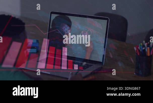 teacher writing ABC sparking graphs growing over laptop while student ...
