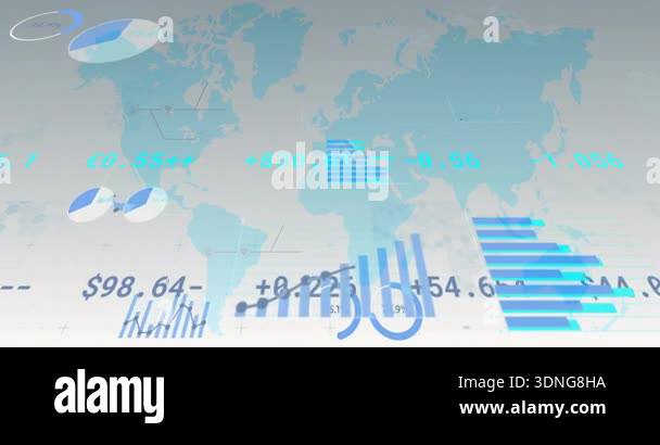 Fading gradient causing world map appearing, charts animating, tickers ...