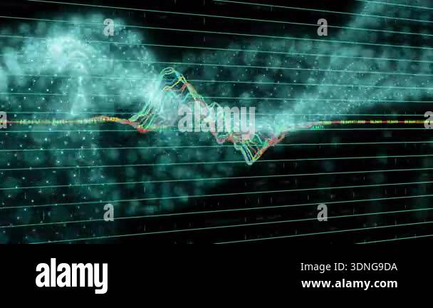 Multicolor waveform lines emerging at center oscillating against grid ...