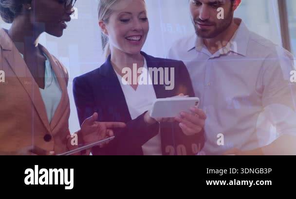 woman tapping smartphone screen initiating financial chart animation ...