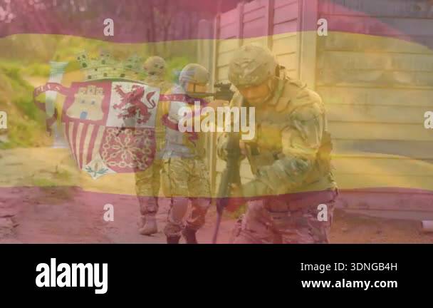 Soldier scanning forward and signaling squad, military fire team ...