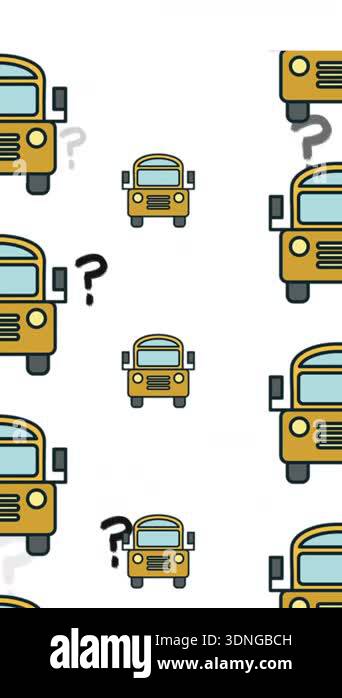 Animation of school bus icons floating over question mark on white ...