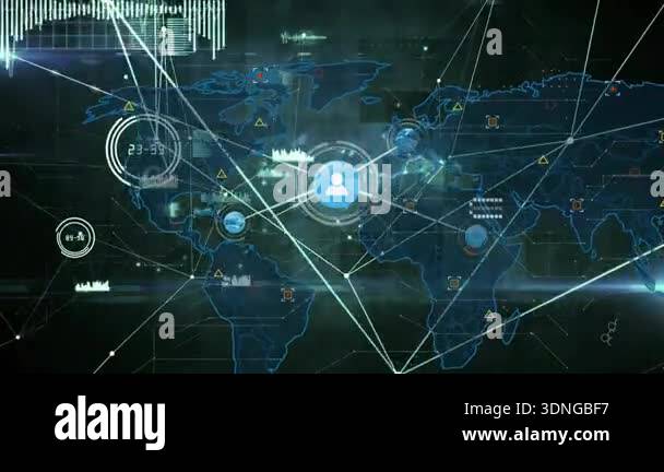 Faint map outline starting global network with user icons emerging ...