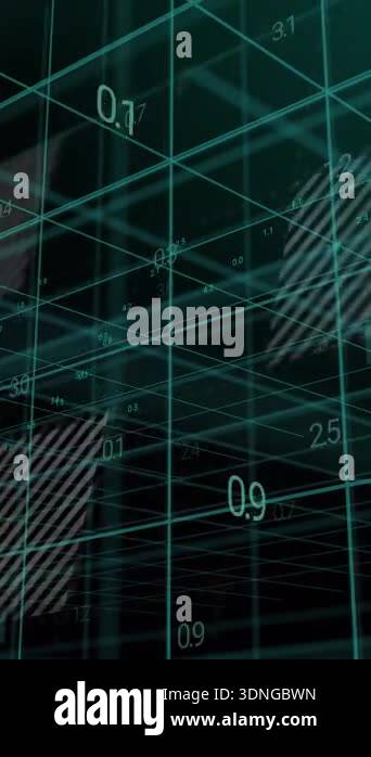 Animating digital data and numbers over grid background. Technology ...