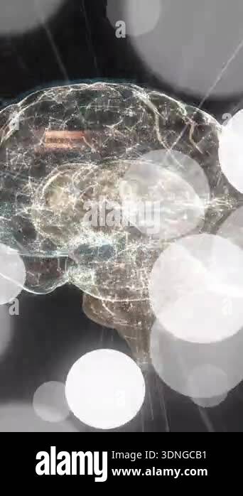 Digital brain animation with glowing connections over abstract light ...