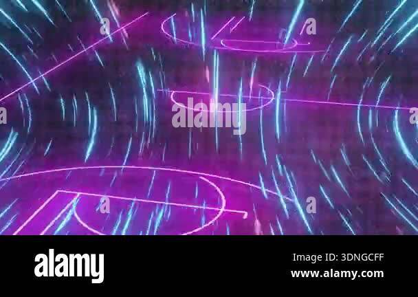 Cyan streaks pulsing initiating neon lines tracing soccer pitch outline ...