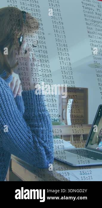 Animation of data processing over caucasian woman having a video call ...