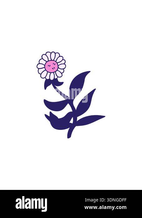 radioactive glowing animation of hand drawn quirky cartoon daisy flower ...