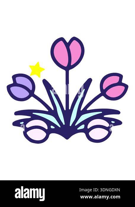twinkling stars effect animation of cartoon tulip flower design Stock ...