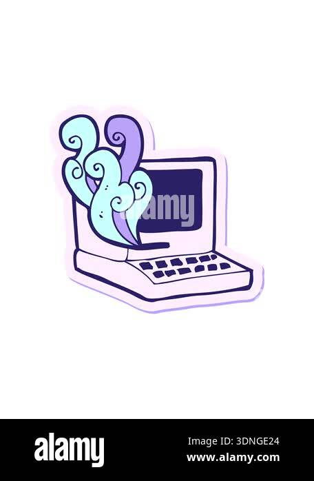 popping motion animation of sticker of a cartoon old computer Stock ...
