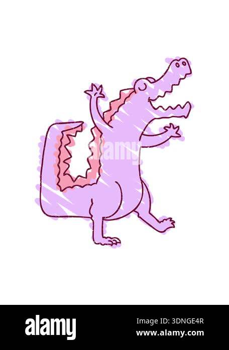 bob and pause animation of Alligator Chalk Drawing in bright glow color ...