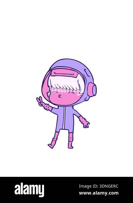 jumping motion animation of cartoon spacegirl making peace sign Stock ...
