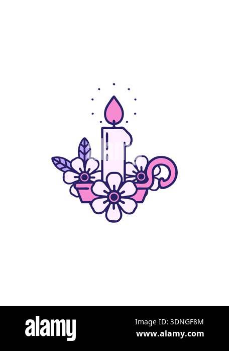 splitting effect animation of iconic tattoo style image of a candle ...