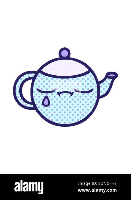 pressure popping animation of comic book style cartoon of a sad tea pot ...