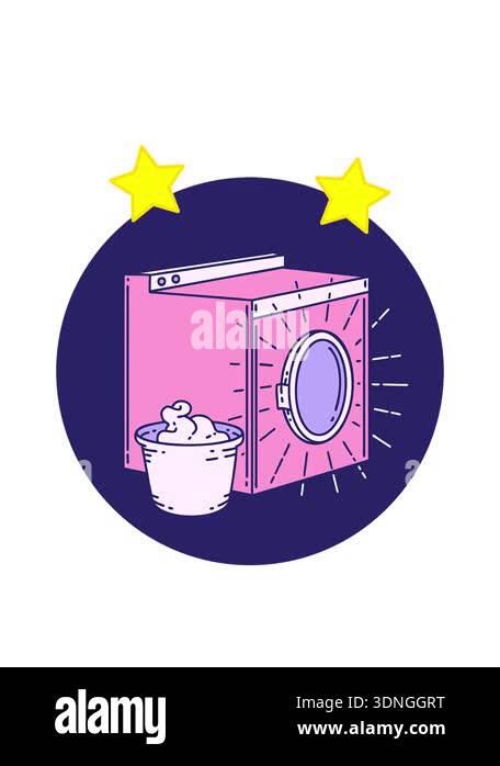 spinning stars animation of icon of a tattoo style washing machine ...