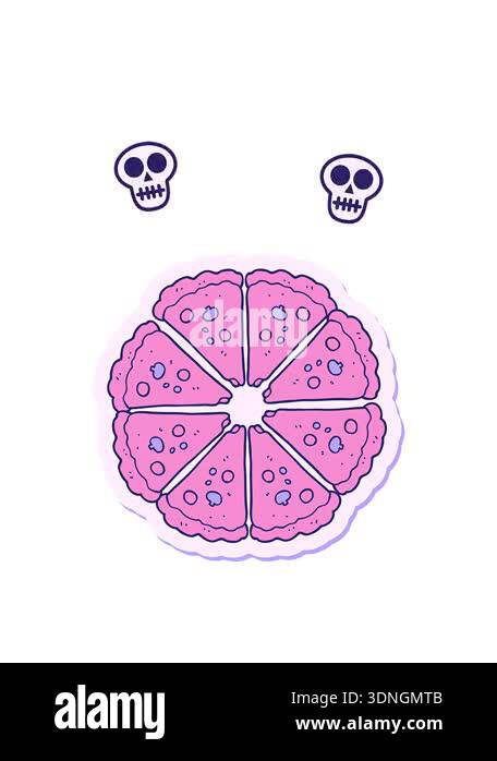 spinning skulls animation of sticker of a cartoon pizza Stock Video ...