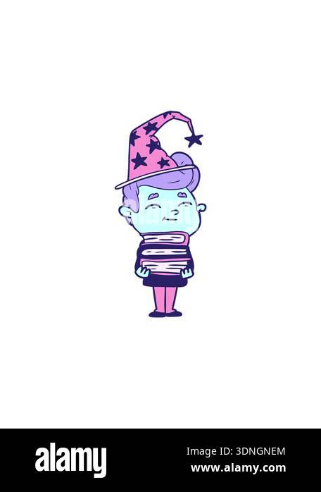 radioactive glowing animation of happy cartoon wizard with stack of new ...