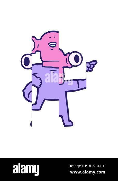 splitting motion animation of friendly cartoon alien pointing Stock ...