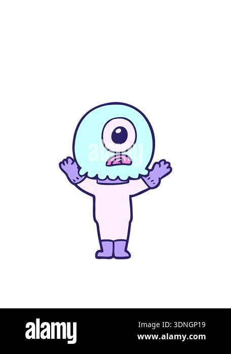 jumping motion animation of cartoon cyclops alien spaceman Stock Video ...