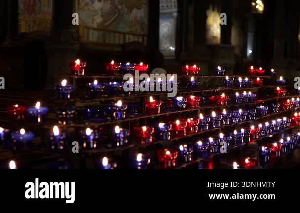 March 3 2025 Lyon candles inside Fourviere Basilica church Stock Video ...