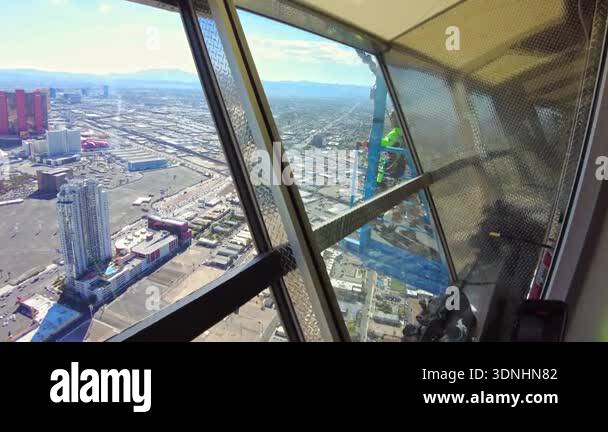 Person performs Sky Jump attraction at The Strat Stratosphere tower ...