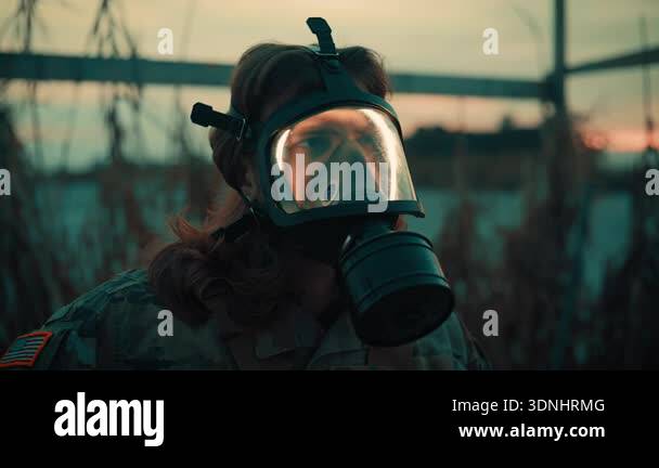 American soldier ready for service in gas mask for chemical warfare ...