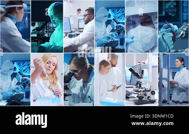 Technology and medical concept. Scientists, lab equipment and ...