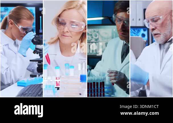 Technology and medical concept. Scientists, lab equipment and ...