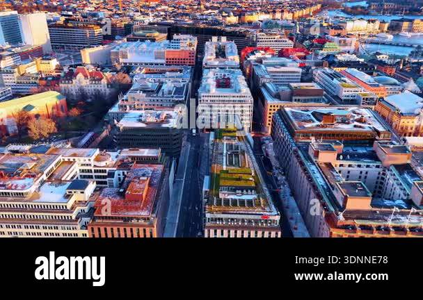 Aerial view of Stockholm city center at sunset. High angle view of ...